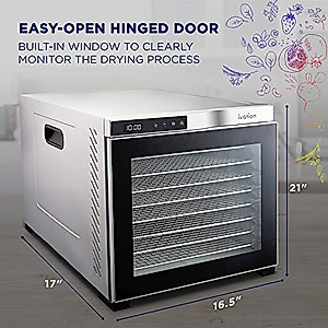 Ivation 10 Tray Commercial Food Dehydrator Machine | 1000w, Digital Adjustable Timer and Temperature Control | Dryer for Jerky, Herb, Meat, Beef, Fruit and To Dry Vegetables | Stainless Steel