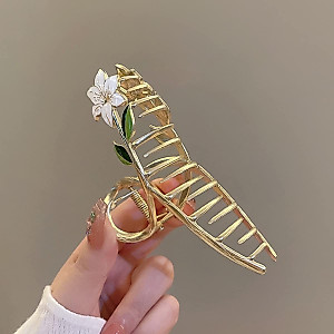 Hair Claw Clips Acrylic Barrette Crab Headband Ponytail Thick Gold Curly Hair Clip Gothic Styling Accessories White Lily Flower Metal 4.3 Inches Non-slip Suitable for Women Beauty Decor