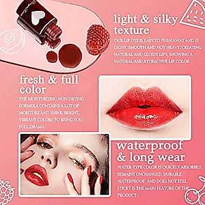 6 Colors Lip Tint Stain Set, Charm Kiss Korean Lip Gloss Plumping Mini Liquid Lipstick, Multi-use Lip and Cheek Tint, Long lasting Non-Stick Cup Waterproof, High Pigment, Vivid Color, Lip Tint Makeup