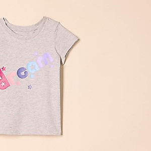 Amazon Essentials Girls' Short-Sleeve T-Shirt Tops (Previously Spotted Zebra), Pack of 4, Black Unicorn/Grey Text Print/Light Pink/Lilac, X-Large