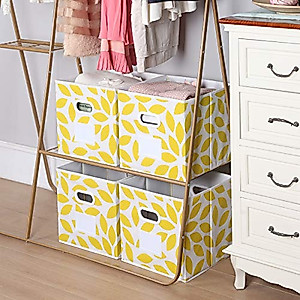 MAX Houser Fabric Storage Bins Cubes Baskets Containers with Dual Plastic Handles for Home Closet Bedroom Drawers Organizers, Flodable, Set of 6 (Yellow)