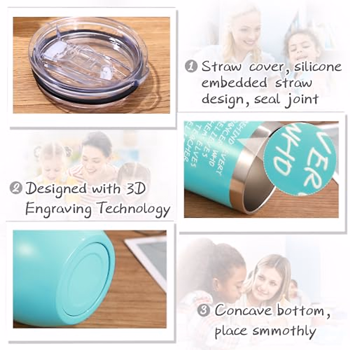 4 Pack Teacher Appreciation Gift Coffee Mug, Graduation Birthday Teacher's Day Gift for Women Dance Teacher, 12 oz Wine Tumblers with Lids Straws and Brushes (Rose Gold, Mint Green)