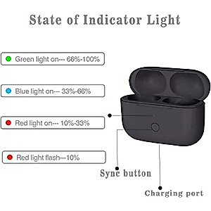 Black Wireless Charging Case Replacement Compatible for Air Pod Pro Charging Case with Bluetooth Pairing Sync Button