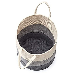 EZOWare Large Cotton Rope Storage Basket, Soft Woven Laundry Hamper with Handles for Bathroom Nursery Closet - Gradient Gray, 15 x 18 inch
