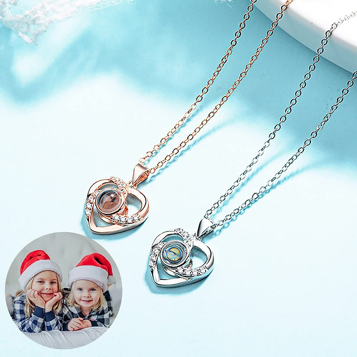 V2G1K2HJ.d Custom Photo Projection Necklace Heart Pendant Necklaces Chain Projection Gift for Love Women Family Christmas Valentine's Day Mother Day