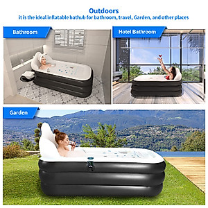 Inflatable Portable Bathtub-Family SPA Freestanding Bathtub with Bath Pillow-Inflatable Bathtub With Neck and Back Support-Suitable For Cold Plunge Tub-Training Tub-Ice Bath ＆ Hot Bath,63''X35''(Grey)