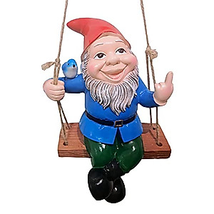 KEONSEN Fun Gnome Garden Gnome Statue Decoration, Creative Garden Statue Decoration, Large Resin Garden Gnome Ornament Novelty Gift for Outdoor Indoor Patio Lawn Porch (Swing Gnome)