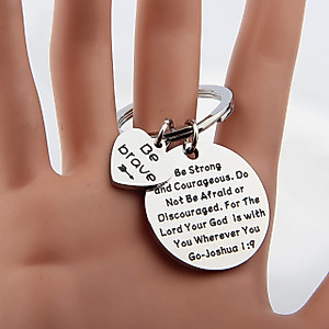 FEELMEM Joshua 1:9 Be Strong And Courageous Religious Keychian Be Brave Inspirational Keyring Scripture Jewelry Christian Gift (silver)