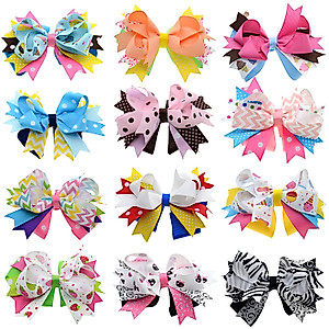 5 inch Stacked Hair Bows for Teen Adult Girls Boutique Hair Bow Clip for Pigtail