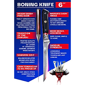 Dalstrong Boning Knife - 6 inch - Shogun Series ELITE - Damascus - AUS-10V Japanese Steel - Fillet Knife - Carving, Boning, Trimming, Deboning - Black G10 Handle - Sheath Included