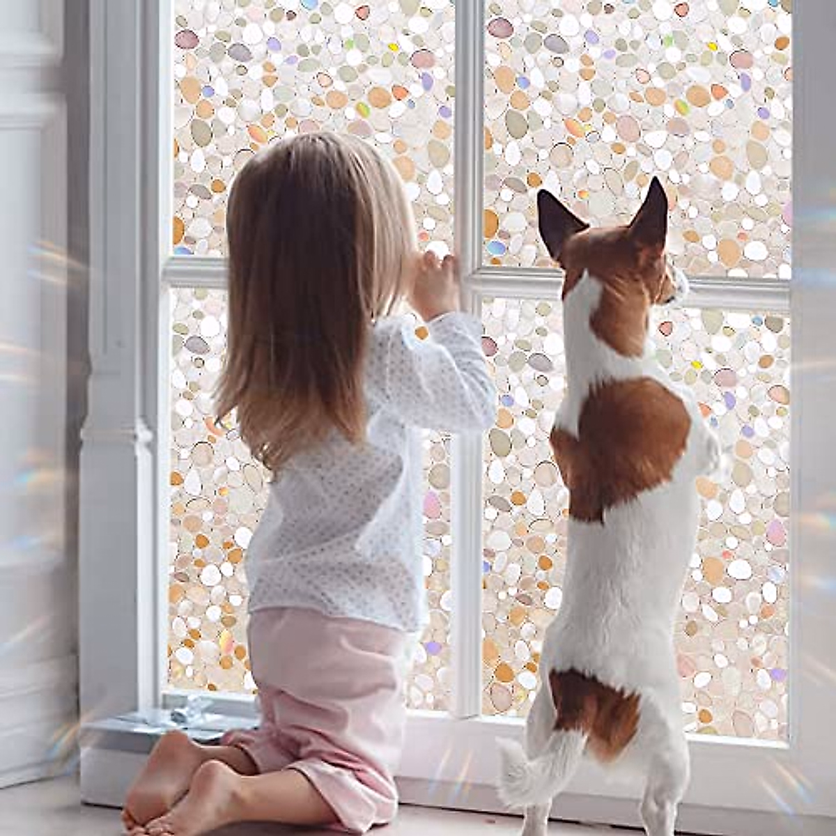 LEMON CLOUD Window Film, Vinyl Clings, Stained 3D Decorative Stickers for Glass, Static Door Window Covering, Tinted Window Decals, Frosted Privacy, Self-Adhesive, Pebble Pattern (17.5In X 78.7In)