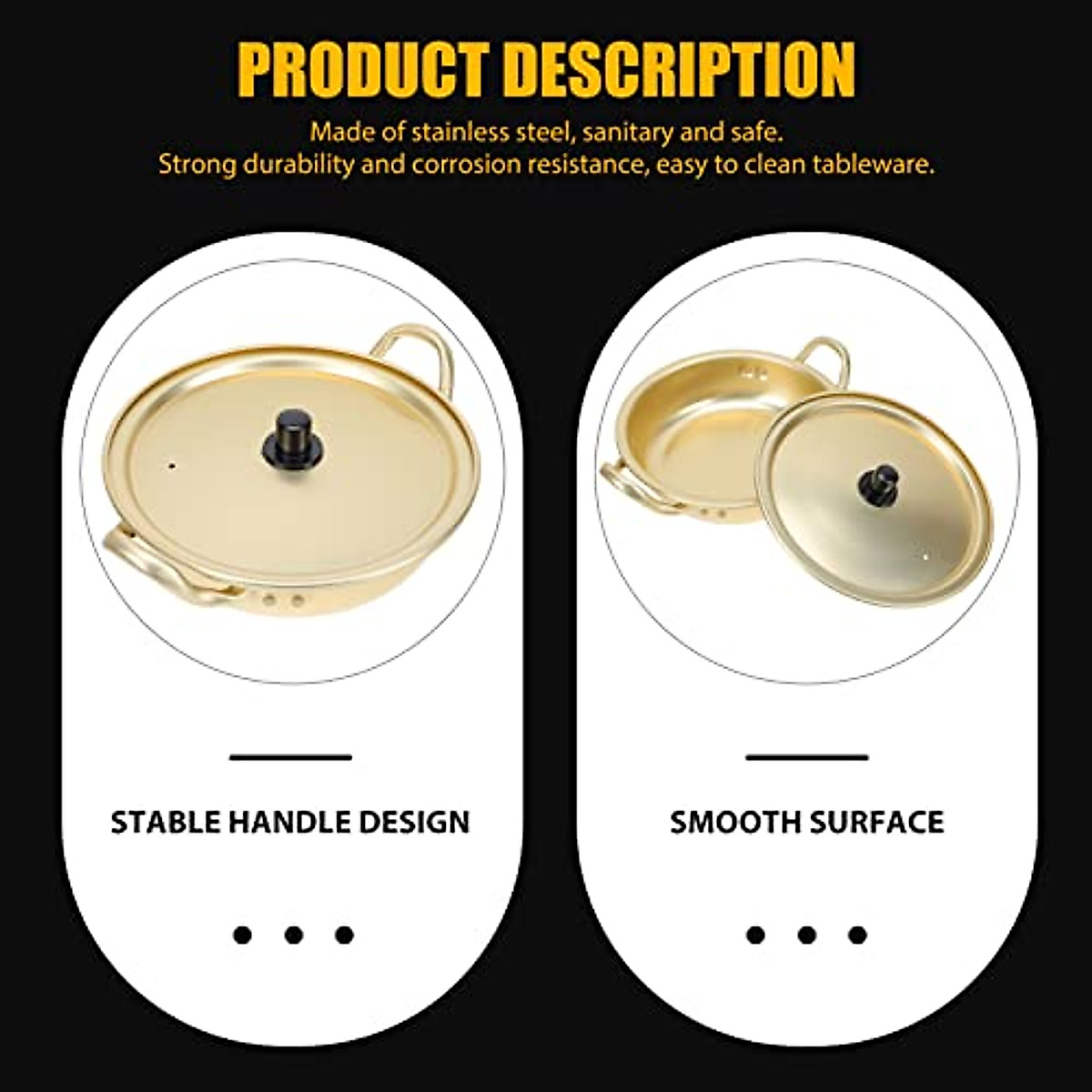 Korean Ramen Pot Noodle Bowl: Golden Korea Cooking Instant Noodles Pots- Made Ramyun Bowls with Lid and Handle- Aluminum Soup Cooker Set- Korean Ramen Pot Double Ears Pot Kitchen Cookware