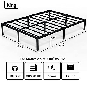 EMODA 14 Inch King Bed Frame No Box Spring Needed, Heavy Duty Metal Platform with Steal Slats, Noise Free, Easy Assembly, Black