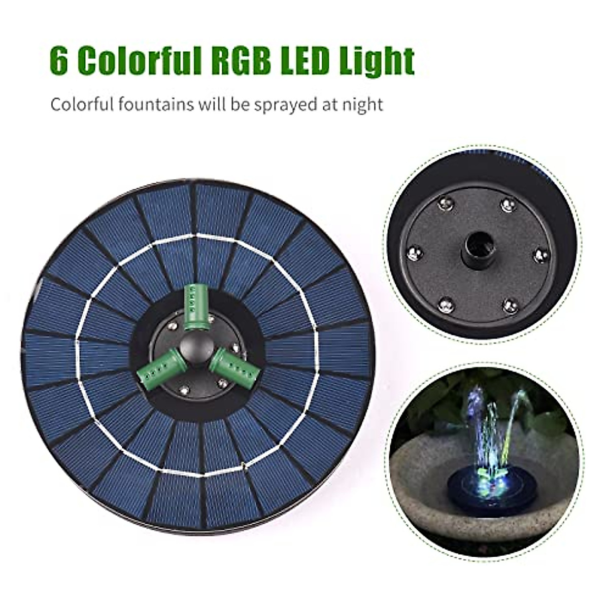 Kavolet Solar Fountain Pump with 360 Degrees Rotatable Nozzle, 4W RGB LED Solar Water Fountain, Battery Free Standing & uto-Shut Off, Water Pump for Bird Bath Garden Small Pond Outdoors