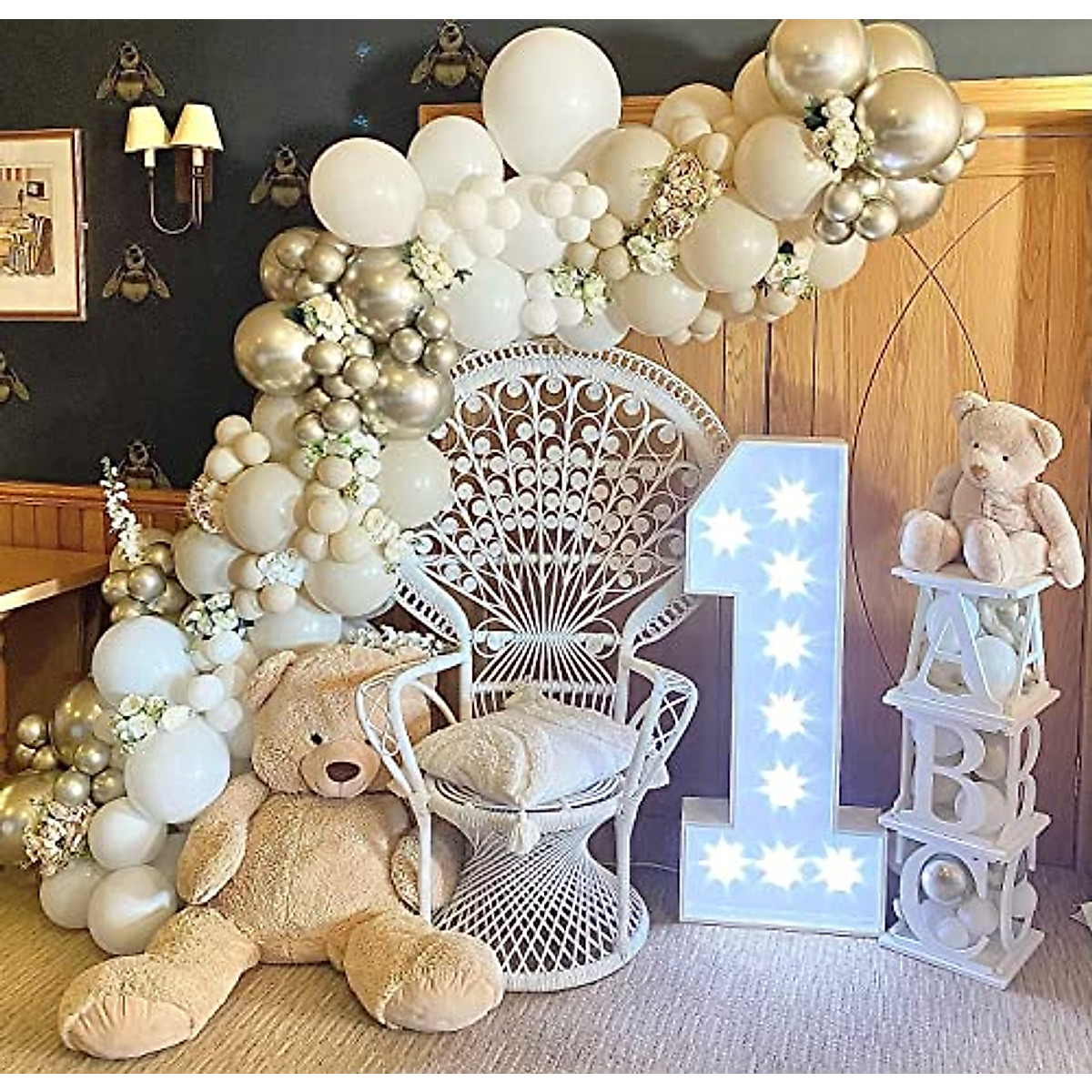 White Gold Balloon Garland Kit - 171pcs White and Gold Latex Balloons Arch Kit, White Gold Balloon Wall for Birthday Baby Shower,Wedding Bridal,Graduation,First Communion Baptism Party Decorations