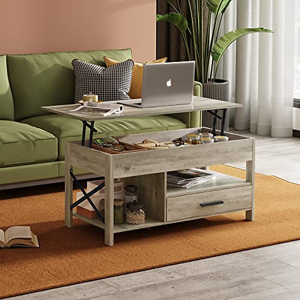 WLIVE Coffee Table, 39" Lift Top Coffee Table with Hidden Compartment and Sorage Drawers for Living Room,Grey