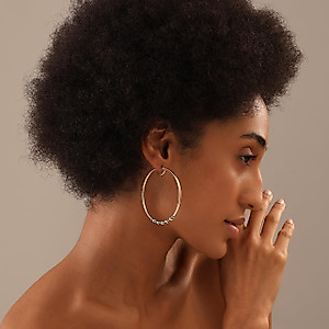 Charmsy 925 Sterling Silver 14K Gold-Plated Antique Balinese Click Top Hoop Earrings for Women 60MM