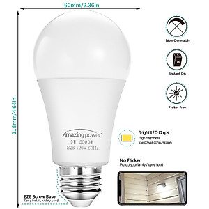 Amazing power Dusk to Dawn Light Bulbs, Sensor E26 LED Bulb 9W (60W Equivalent), 825LM, 5000K Daylight White, Auto On/Off Light Bulbs for Outdoor Lighting, 4-Pack