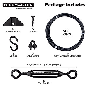 HILLMASTER Durable Anti Sag Gate Kit for Wooden Fence, Anti-Sag Gate Support Cable Kit in Zinc, Anti-Sagging Fence Gate Kit Steel Gate Hardware, Wood Door Repair Kit for Outdoor, Gate Frame Kit Black