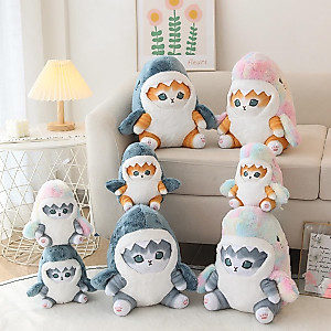 Shark Cat Plush Toy, Cute Fried Shrimp Shark Stuffed Animals Doll, Kawaii Shark Cat Plush Pillow Toy Birthday for Kids Boys Girls (8inch, Blue Grey)