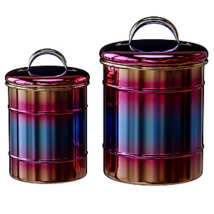 Amici Home Rainbow Metal Storage Canister | Set of 2 | Airtight Lid | 38 & 64 Ounce Capacity | Modern Home Décor | Decorative Metal Canisters for Kitchen Countertop