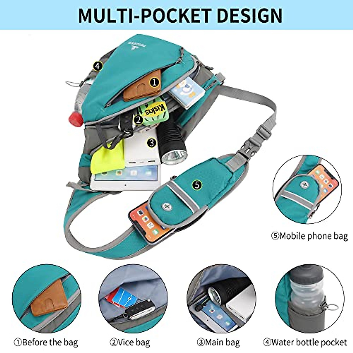 Peicees Sling Bag Backpack for Men Women Water Resistant Crossbody Shoulder Bag Travel Hiking Chest Daypack