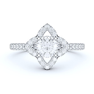 PRSTANI 14k White Gold Smooth Four-Point Star Halo 0.5ct Main Simulated Diamond Engagement Ring Promise Ring (9)