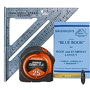 Swanson SW0125G 7" Speed Square Layout Tool & 25' Savage Gripline Tape Measure Kit