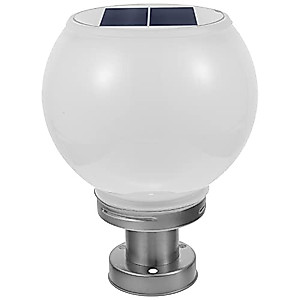 OSALADI 200MM Led Solar Post Light Outdoor Round Ball Landscape Light for Exterior House Garden Yard Patio Fence Deck, White, Random Base
