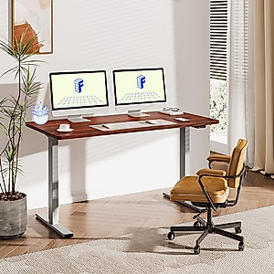 FLEXISPOT Adjustable Desk 55 x 28 Inches Stand Up Desk Workstation Electric Height Adjustable Standing Desk with Splice Board (Gray Frame + 55 in Mahogany Top)