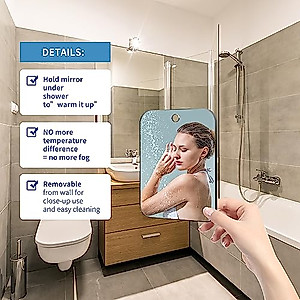 Shatterproof shower mirror fogless for shaving mirror (Larger,11"x8") Small Wall Hanging Camp Vanity Mirror,Unbreakable Plexiglass Makeup travel camping mirrors,men fog free handheld,Outdoor Showers