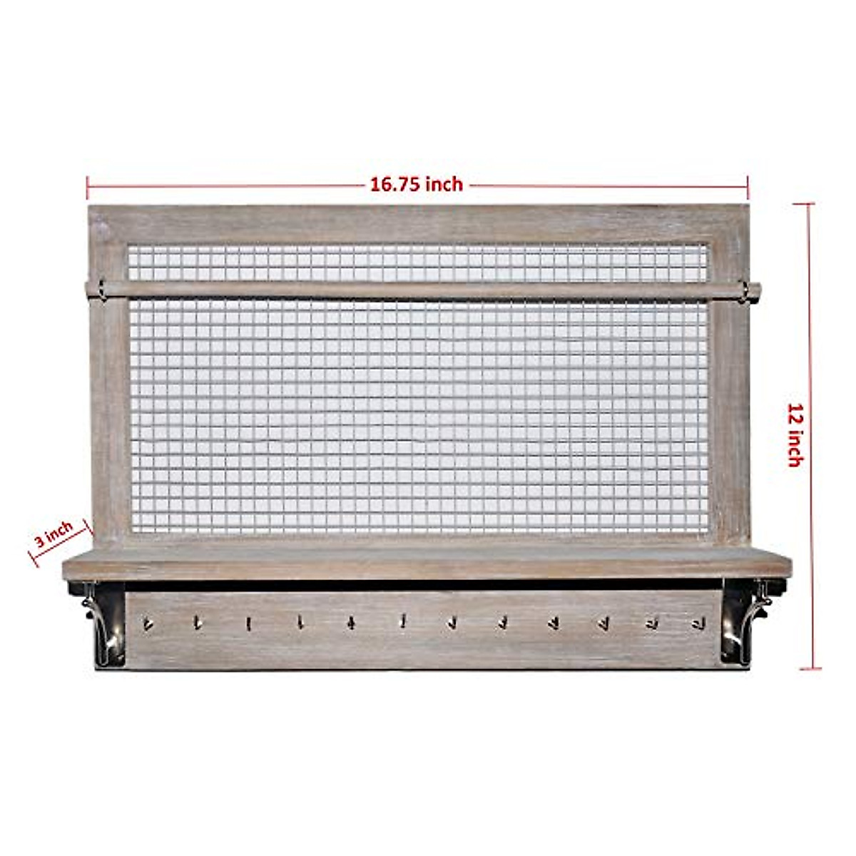 Spiretro Jewelry Organizer, Wall Mount Jewelry Holder Rack with Hooks Shelf and Removable Rod, Hanging Earrings Necklaces Bracelets Rings, Storage Accessories, Rustic Wood_Grey