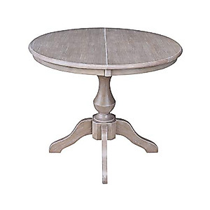International Concepts 36" Round Top Pedestal Table with 12" Leaf-28.9" H-Dining Height, Washed Gray Taupe