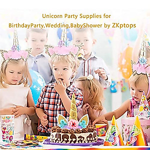 Unicorn Cake Topper Party Supplies Decorations for Girls Gold Unicorn Horn First Birthday Cake Topper Kit with Eyelashes, 5.8 Inch