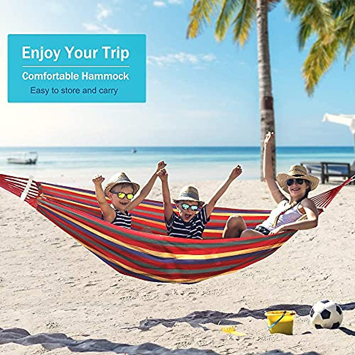 Outerman 275 x 155 cm Camping Hammock, Hammocks Thickened Durable Canvas Fabric with 550lb Load Capacity, Two Anti Roll Balance Beam and Sturdy Metal Knot Tree Straps for Travel, Beach, Backyard etc.