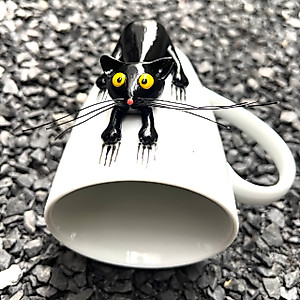 DongNaiWin 15 Oz 3D Black Cat Ceramic Coffee Mug - Black Cat Mom Mug -Mother's Day Cup for Cat Lovers - Funny Black Cat Whiskered Kitchen Decor For Cat Mom