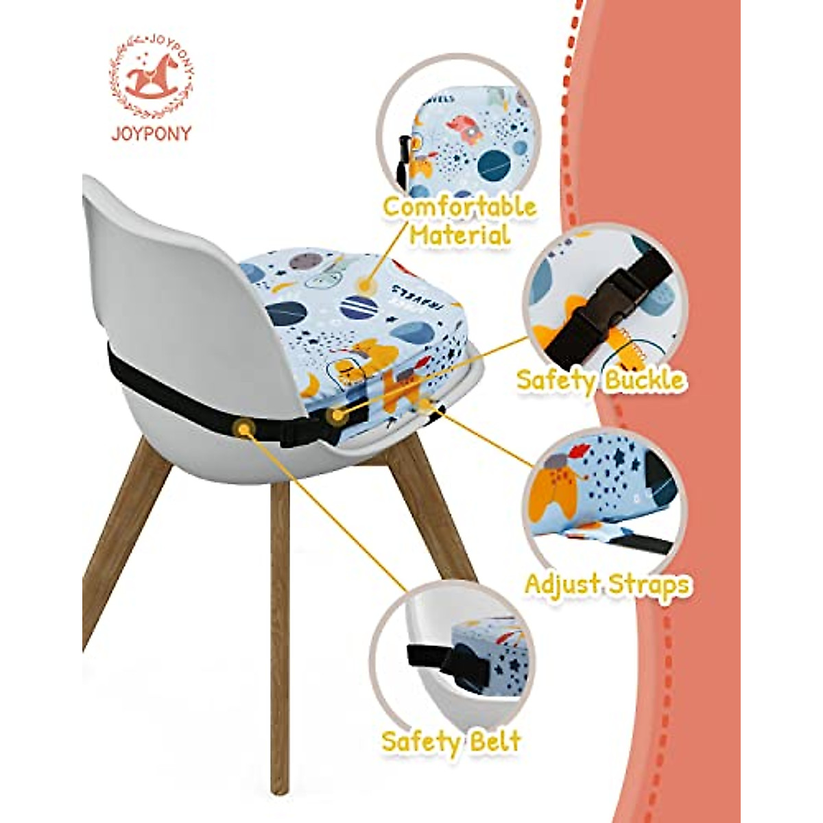 Toddler Booster Seat for Dining Table, 4 inch Ergonomic Design Dining Chair Heightening Cushion Portable Dismountable Eating, Washable Kids Toddler Booster Cushion, Adjustable Elasticity Straps(Space)