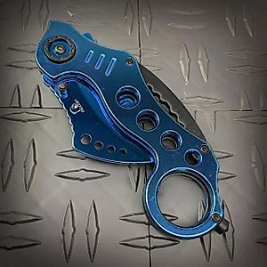 7.5" Blue Falcon Claw Full Metal Pocket Folding Knife. Stainless Steel Blade. For Compaing, fishing, Outdoor Use and EDC (Blue)