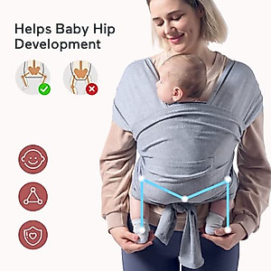 Momcozy Baby Wrap Carrier Slings, Easy to Wear Infant Carrier Slings for Babies Girl and Boy, Adjustable Baby Carriers for Newborn up to 50 lbs, Grey