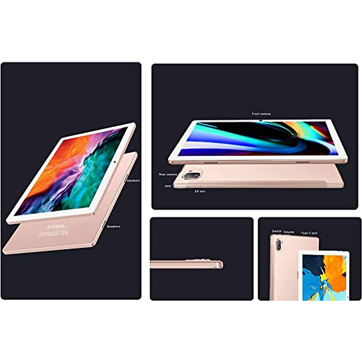 JUSYEA 2023 Tablet 10 Inch Android 12 Tablets J10 Tablet 4GB RAM, 64GB+128GB ROM, 2.0Ghz Octa-core processors-8000mAh Battery, 5G+2.4G Wi-Fi, Bluetooth 5.0, Metallic Body with Case+Stylus- Gold