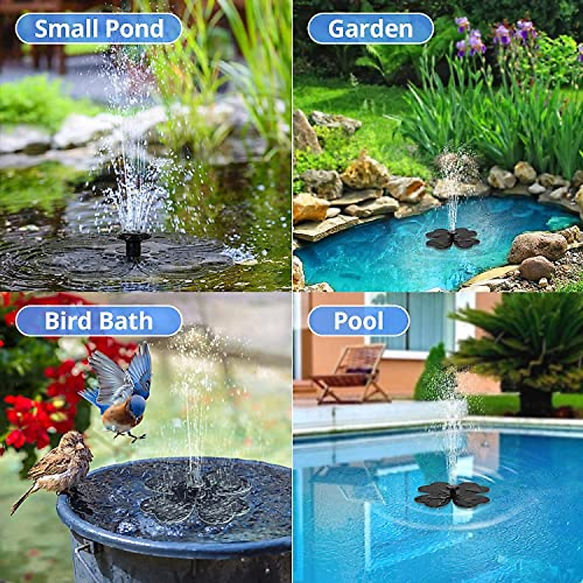 Solar Fountain Pump for Bird Bath, Lucky Clover Solar Water Pump for Pond, RAESOOT Floating Solar Powered Water Pump for Garden Backyard Pond Pool, Outdoor Decor Summer Gifts for Mother