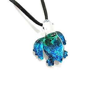 Handmade Ocean Blue Sea Turtle Art Glass Blown Sea Animal Figurine Pendant Necklace Jewelry - Model Y2016