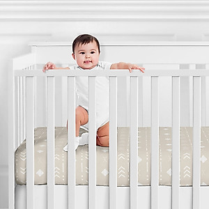 Sweet Jojo Designs Boho Aztec Geometric Boy or Girl Fitted Crib Sheet Baby or Toddler Bed Nursery - Gender Neutral Beige Taupe Tan and White Bohemian Southwest Tribal for Llama Collection