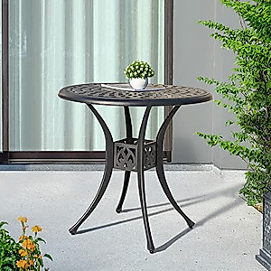Nuu Garden 30 Inch Patio Dining Table, Cast Aluminum Round Outdoor Table with Umbrella Hole for Patio, Backyard, Deck-Black