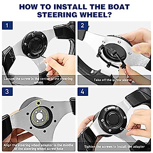 QYMOPAY 12.5inch, 3/4 Inch Axle Marine Steering Wheel Adapter, Anti-Slip Carbon Fiber Steering Wheel for Boats, Yachts, Pontoon Boats (Black)