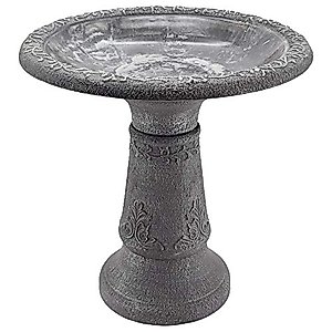 Arcadia Garden Products BB05 Stone Fiberclay Birdbath 19.5x10.25x20.5, Grey