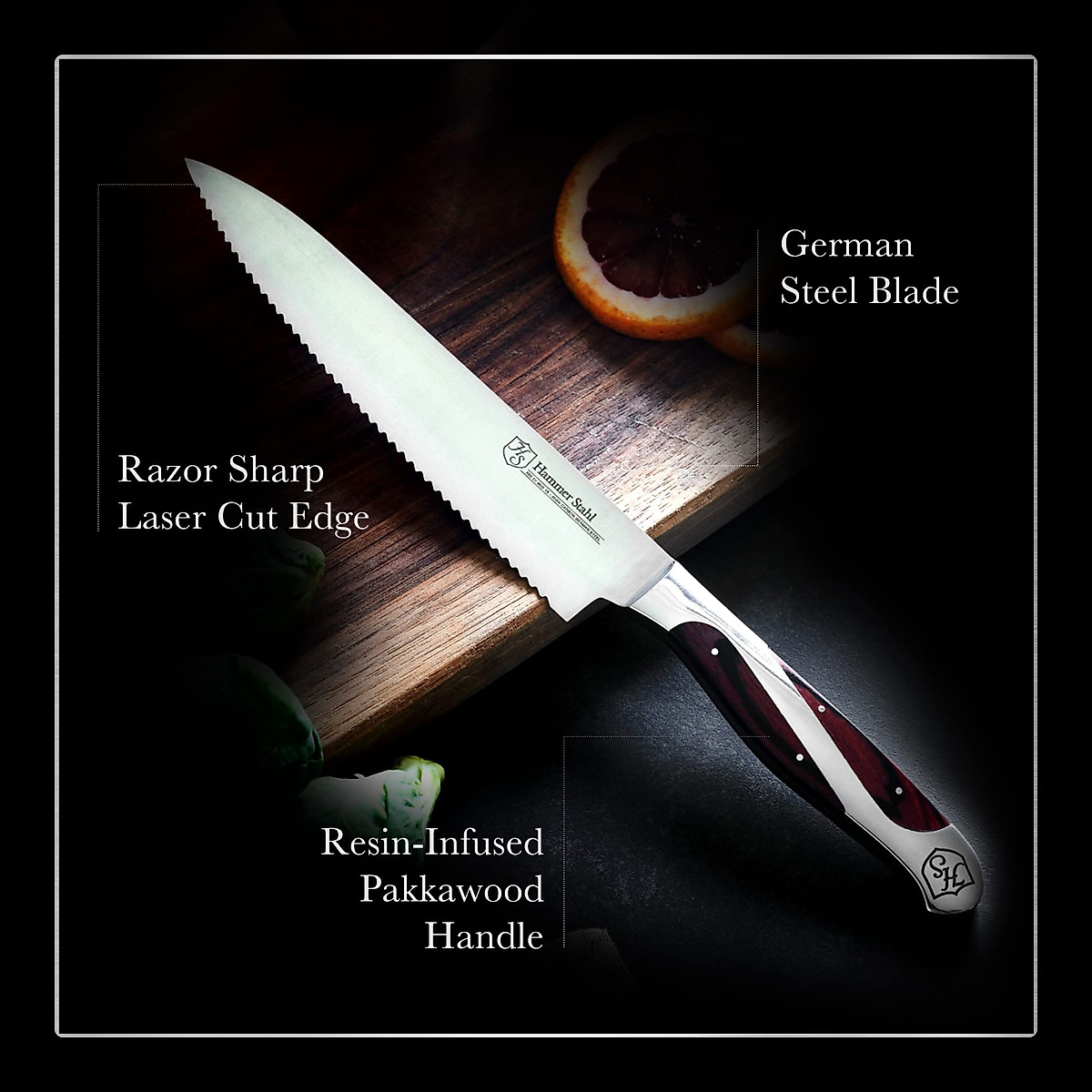 Hammer Stahl Serrated Utility Knife | German Forged High Carbon Steel Serrated Sandwich Knife | Petty Kitchen Knife with Ergonomic Quad-Tang Pakkawood Handle & Gift Box | 6-Inch Serrated Tomato Knife