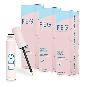 FEG Eyelash Enhancer Rapid Eyelash Growth Serum with Natural Ingredients | Lash Serum for Growing Naturally Thick, Full, and Long Eyelashes | Stimulates Natural Eyelash Growth | 3-Pack of 3ml Tubes