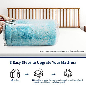 IULULU Mattress Topper, 4 Inch King Size Gel Memory Foam Bed Topper, Pressure Relief, CertiPUR-US Certified, Light Blue