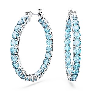 Swarovski Matrix Hoop Earrings with Round Cool Blue Crystals on Rhodium Finished Settings, Part of the Swarovski Matrix Collection